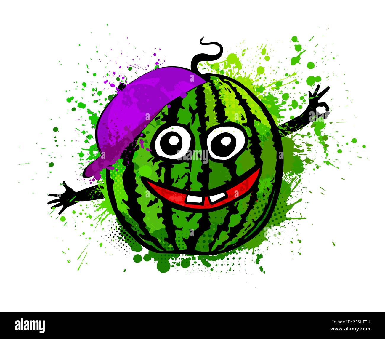 Happy watermelon piece illustration Cut Out Stock Images & Pictures - Alamy