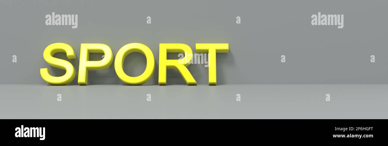 Word SPORT with yellow color on grey background - 3D rendering Stock ...