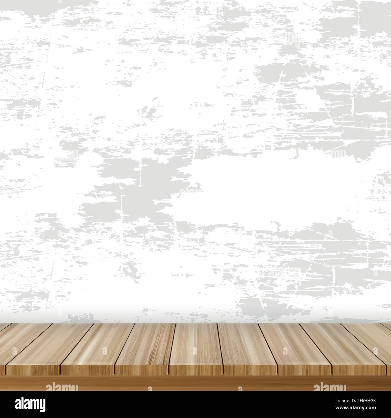Realistic wooden table on the background of a gray old wall - Vector ...