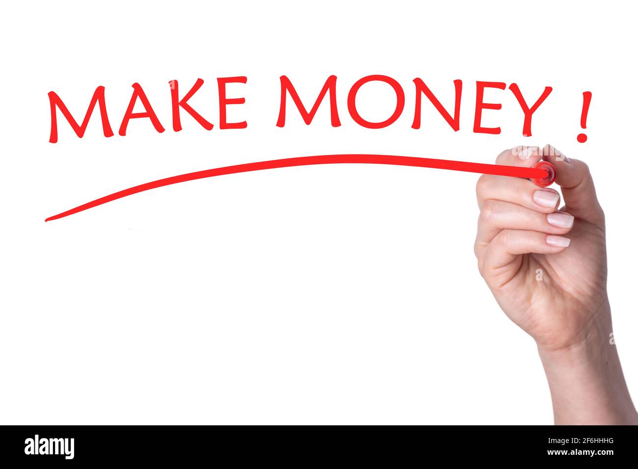 Hand writes words make money with red marker on transparent white ...
