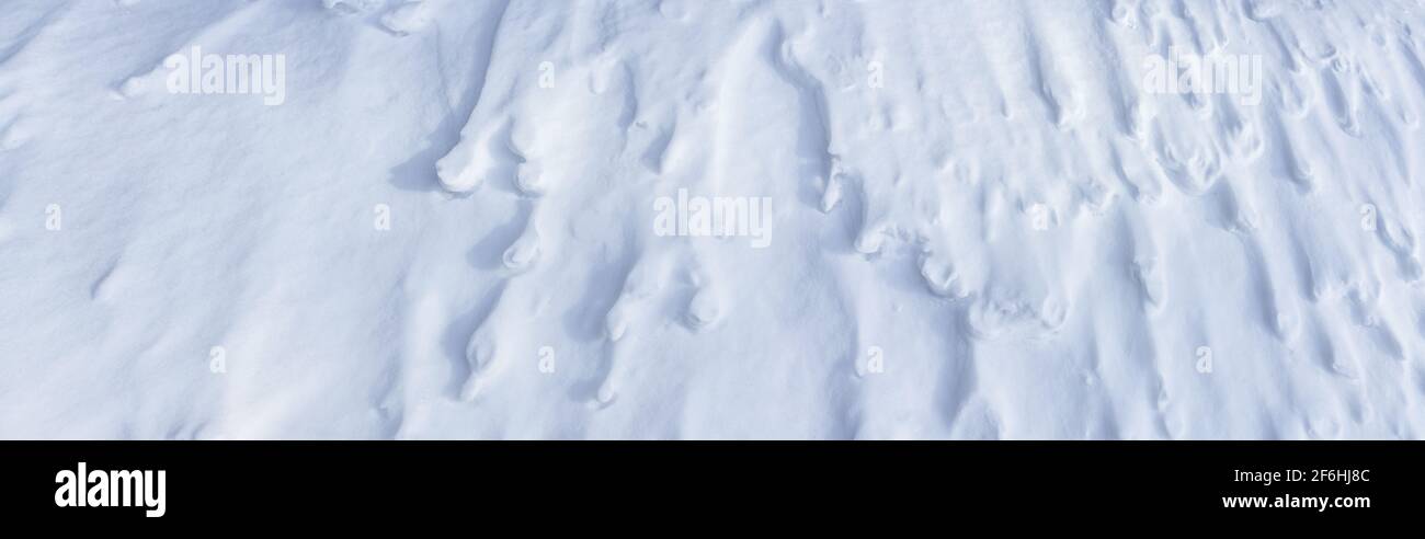 Panorama Texture of snow waves in bright sunlight. With a natural ...