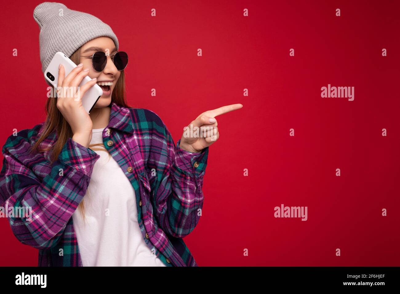 photo of beautiful happy positive young blonde woman wearing hipster ...