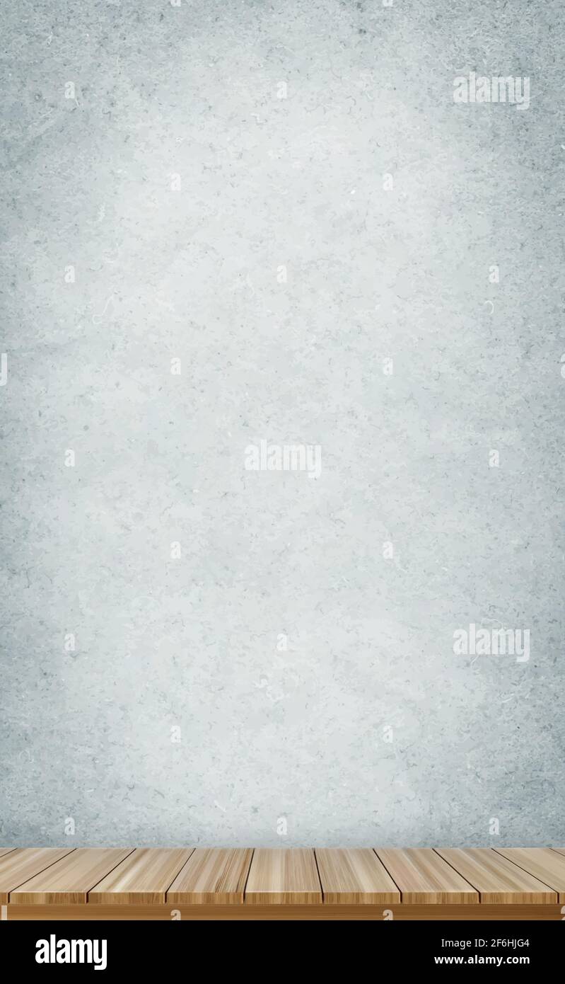 Realistic wooden table on the background of a gray old wall - Vector ...