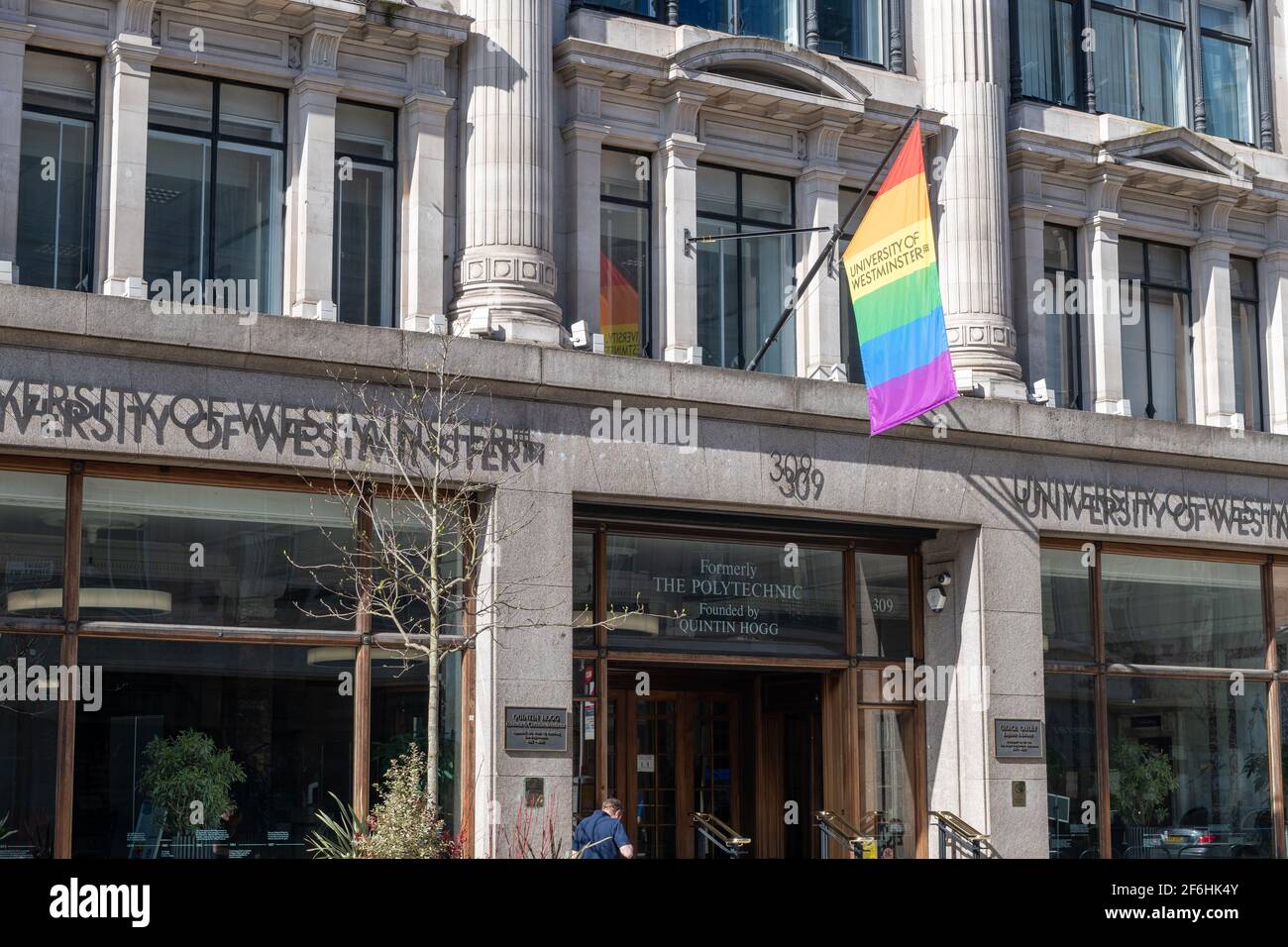 The entrance and frontage of a site of the University of Westminster. A ...