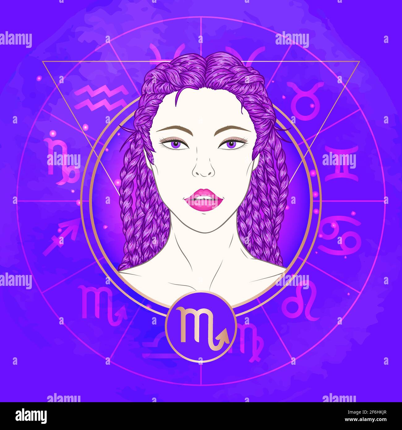 Vector illustration of Scorpio zodiac sign and portrait beautiful girl ...