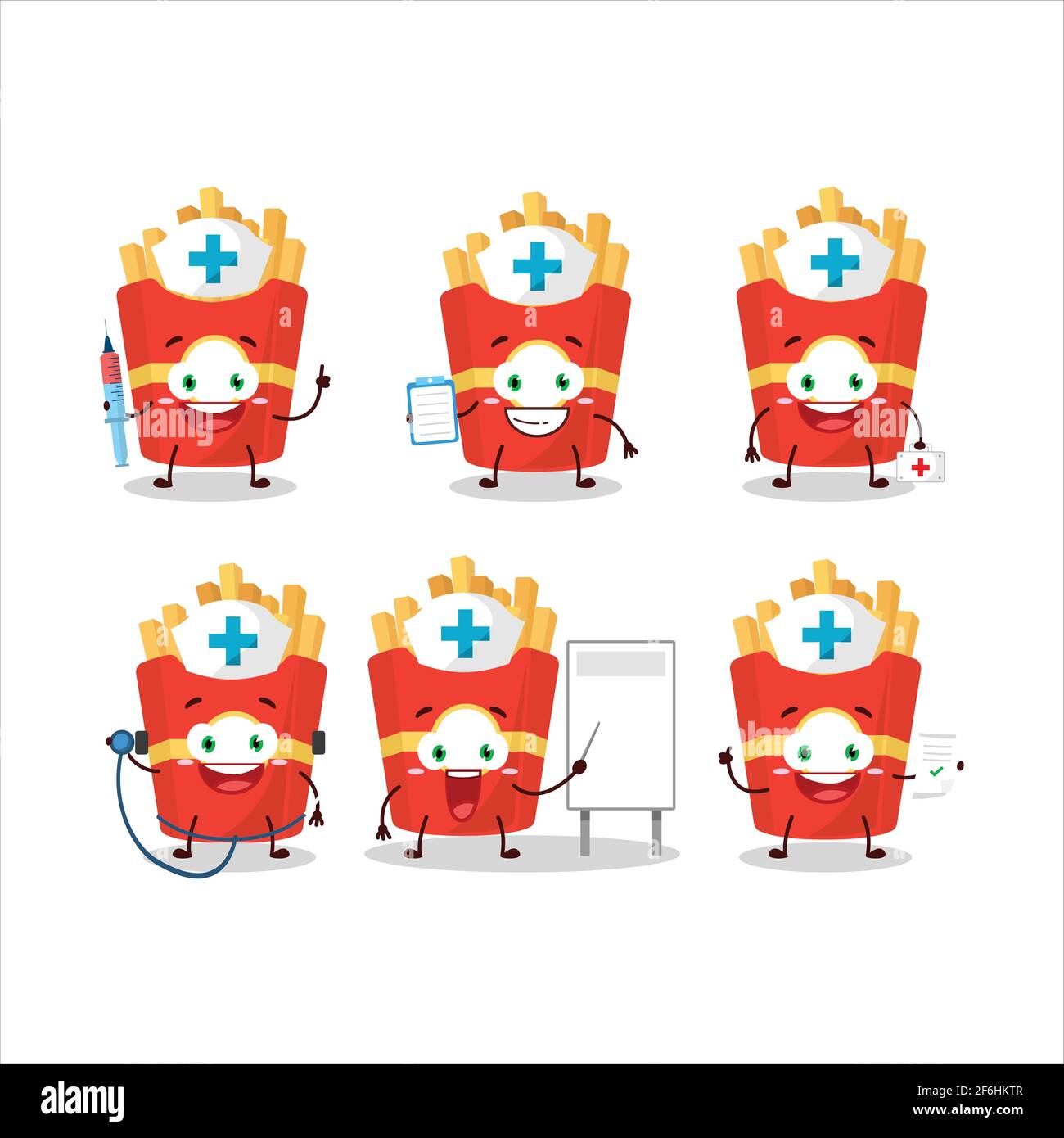 Doctor profession emoticon with french fries cartoon character. Vector ...