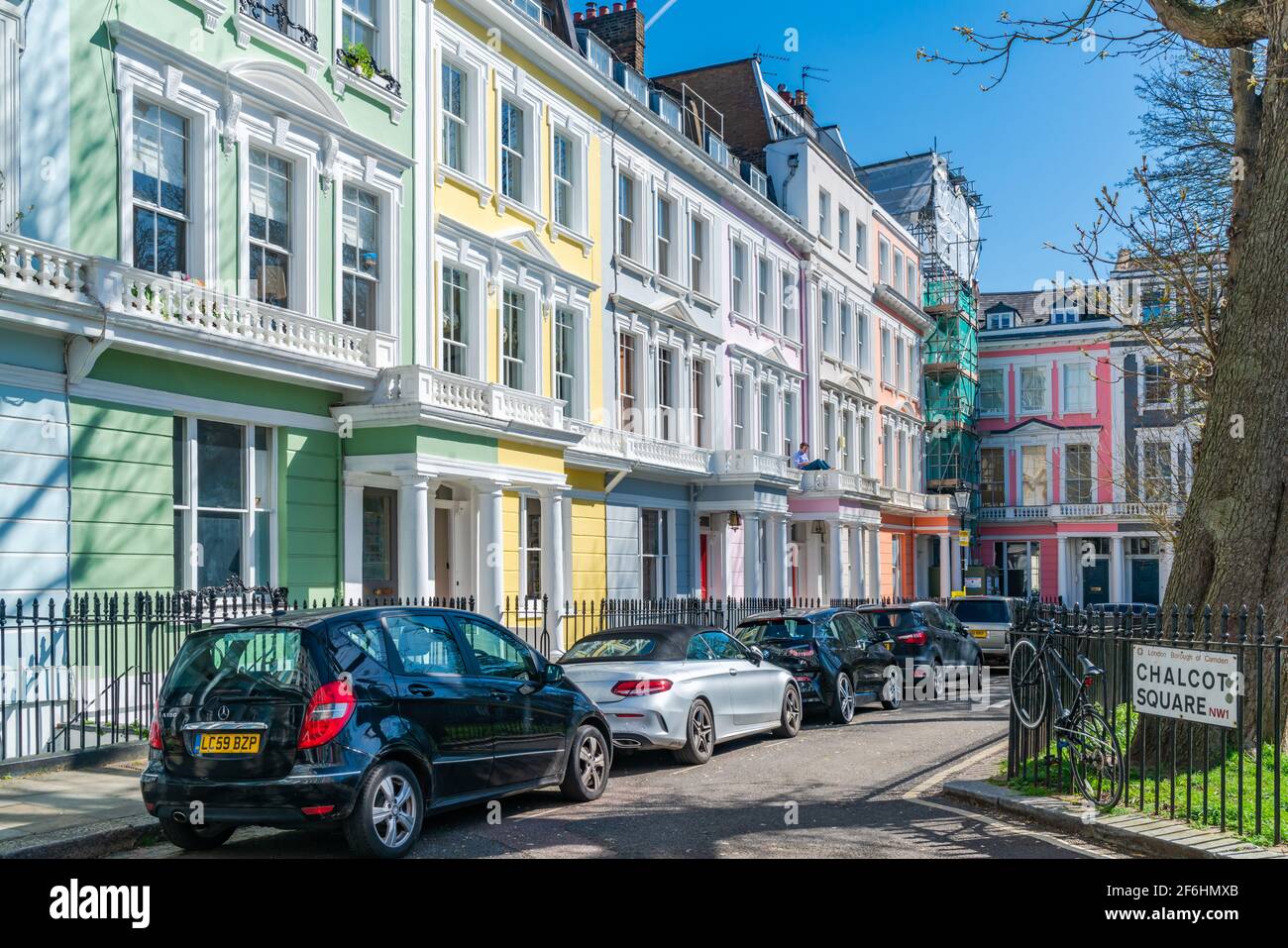 LONDON, UK - MARCH 29, 2021: Brightly-coloured Italianate terraced ...