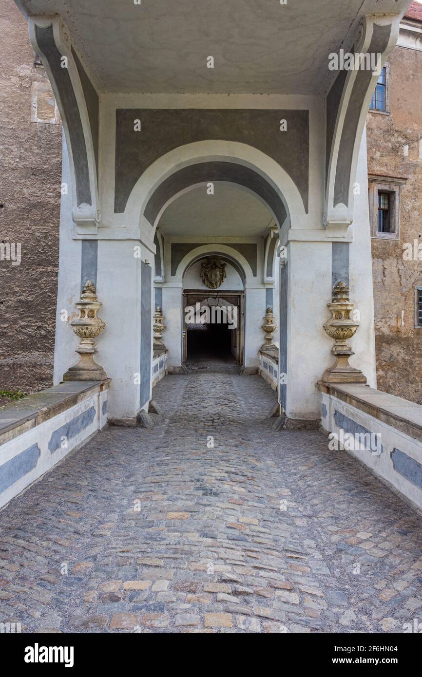 Beautiful bridge of the castle of Cesky Krumlov, Czechia Stock Photo ...
