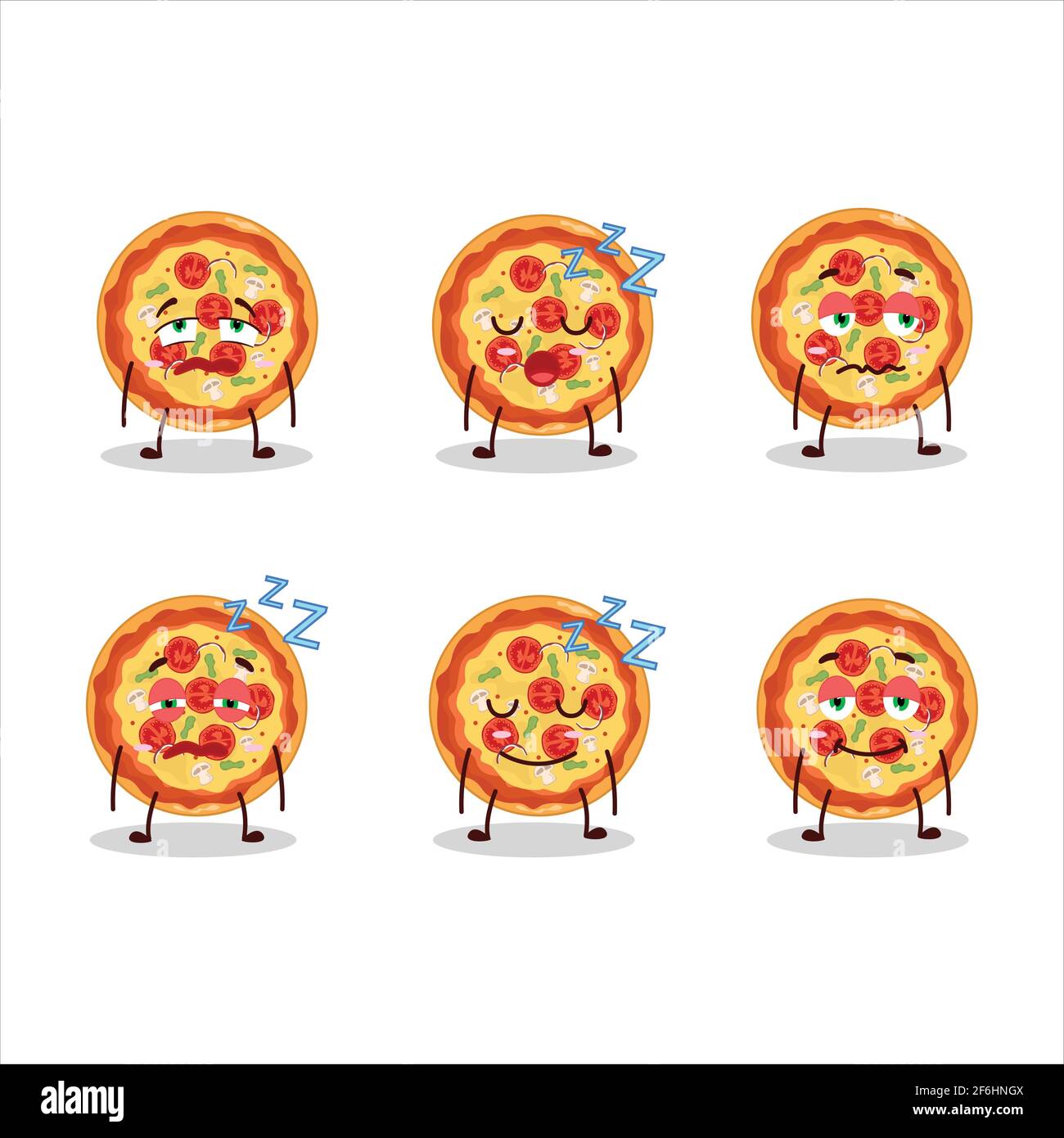 Cartoon character of tomato cheese pizza with sleepy expression. Vector ...