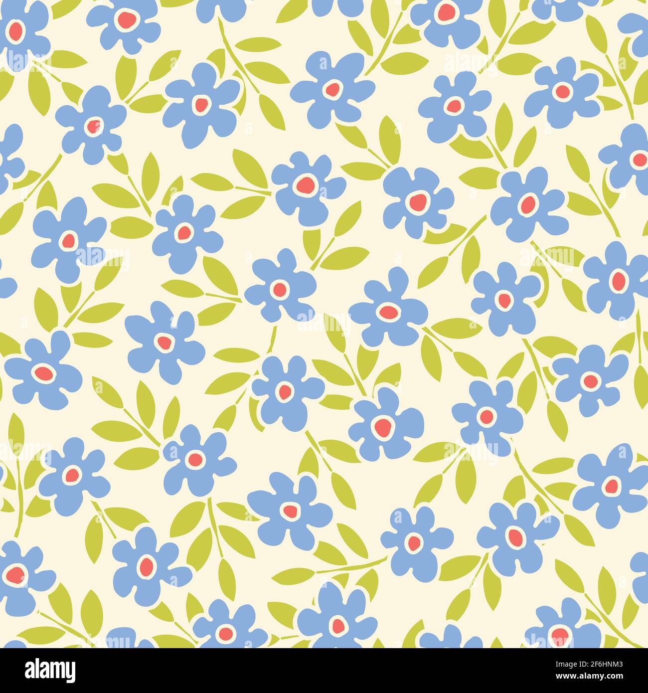 Colorful Small Scale Hand-Drawn Floral Vector Seamless Pattern. 70s ...