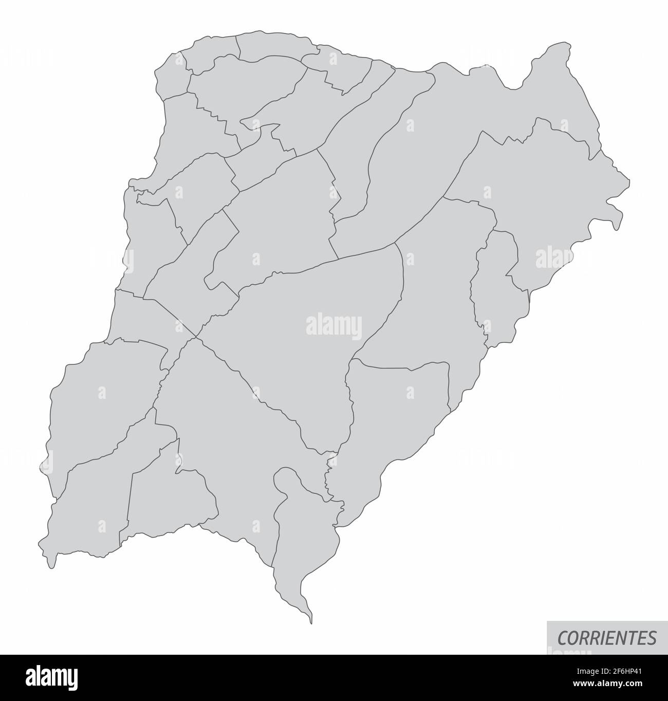 The Corrientes province isolated map divided in departments, Argentina ...