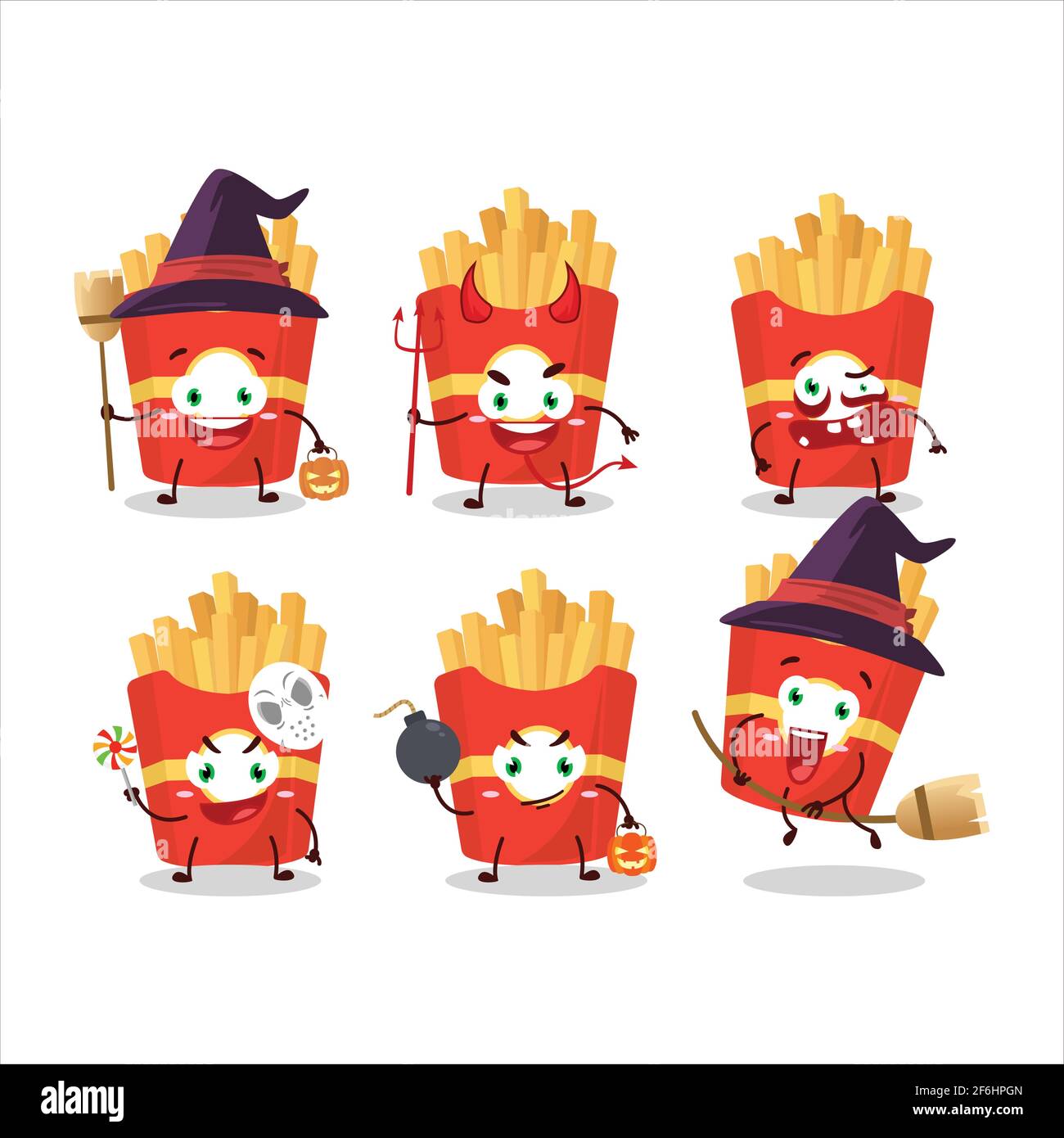 Halloween expression emoticons with cartoon character of french fries ...