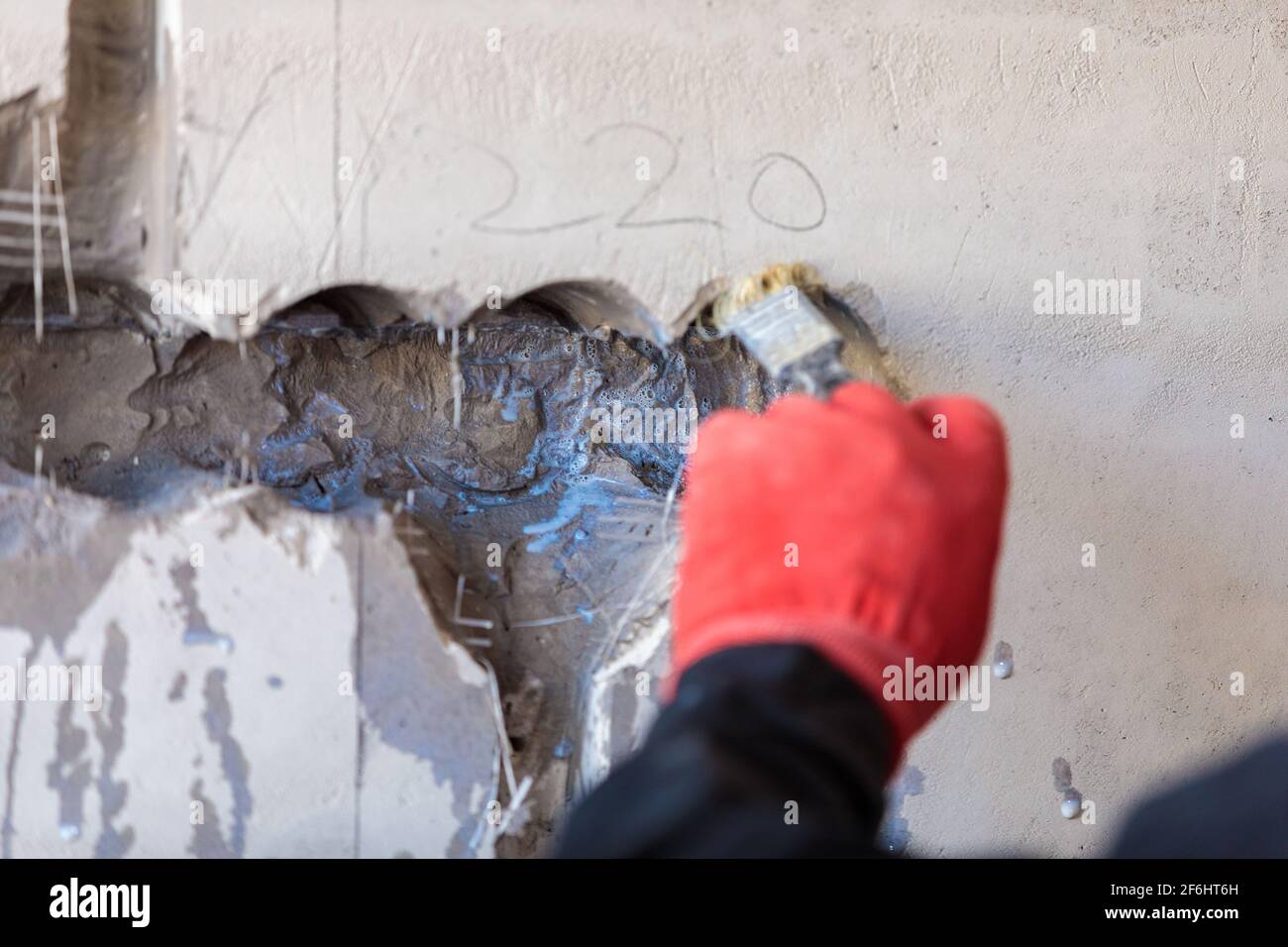 The electrician will prime the holes and channels for outlets and wires ...