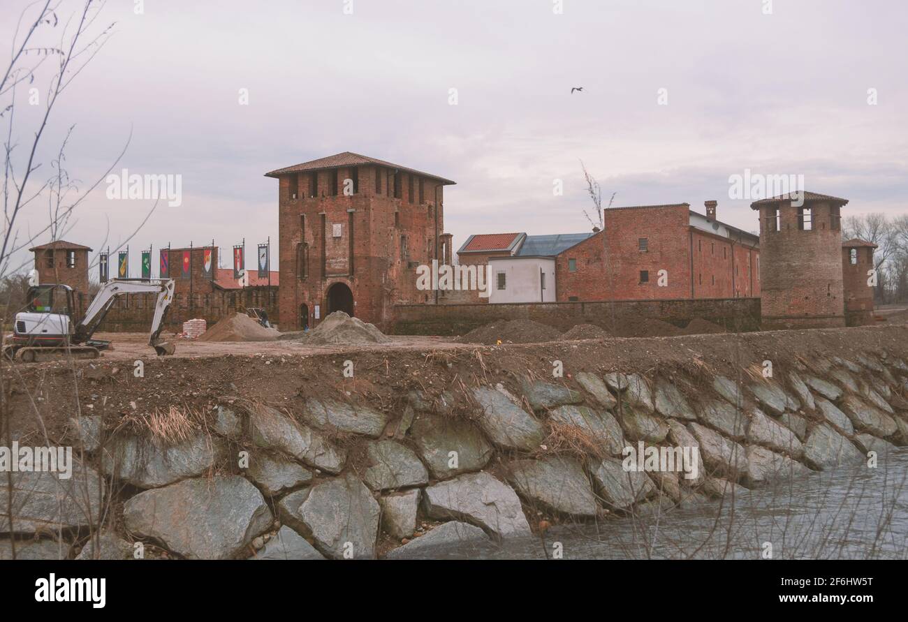 maintenance work on the embankments to protect the medieval castle from ...