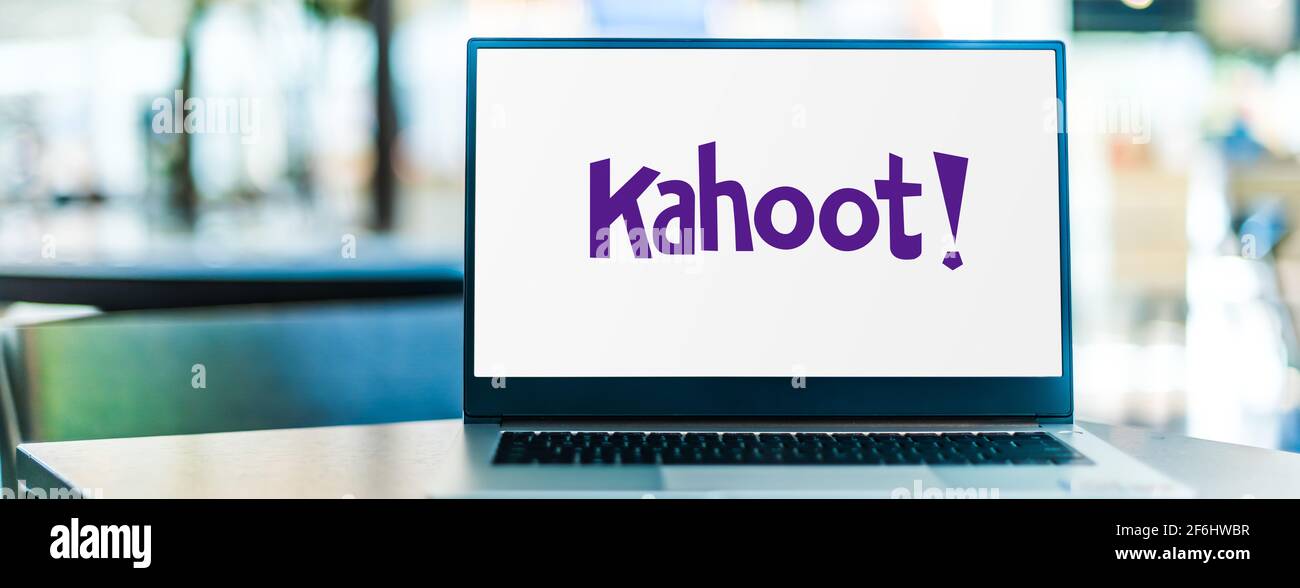 POZNAN, POL - FEB 6, 2021: Laptop computer displaying logo of Kahoot ...