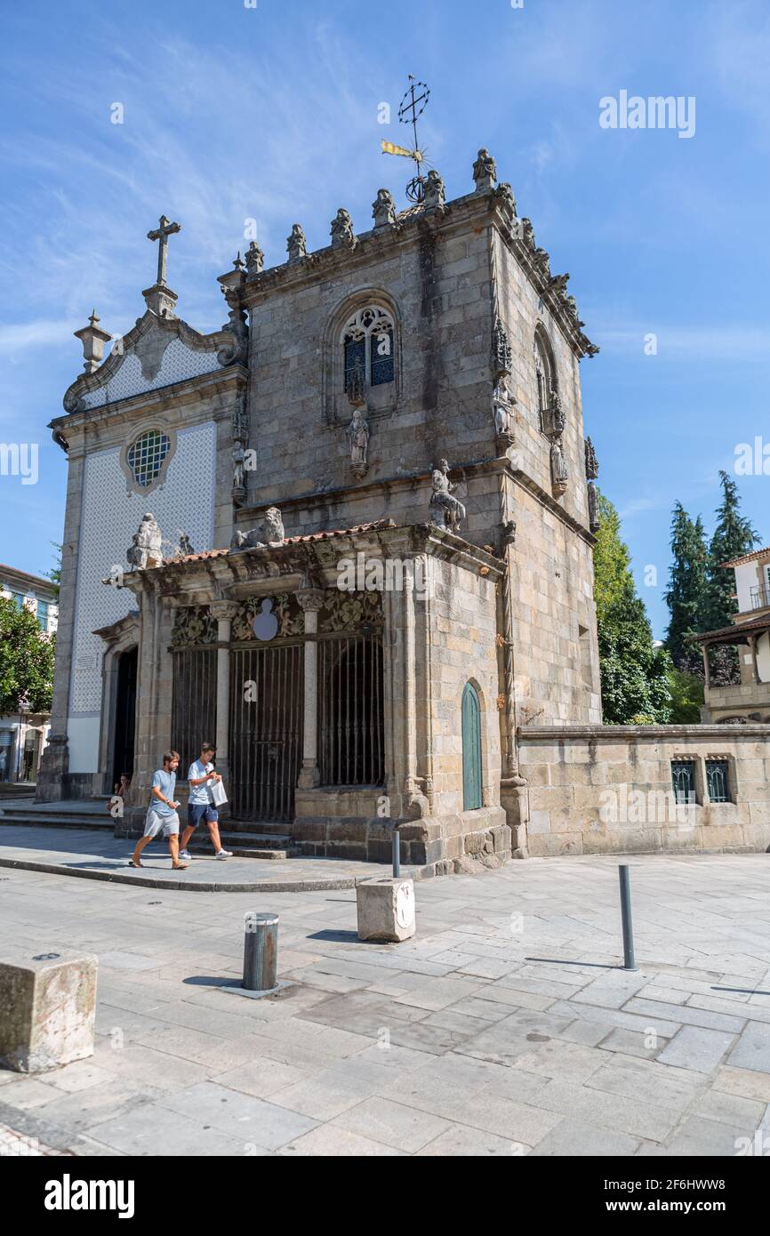 Braga / Portugal 09 12 2020: View at a street with classic buildings on ...