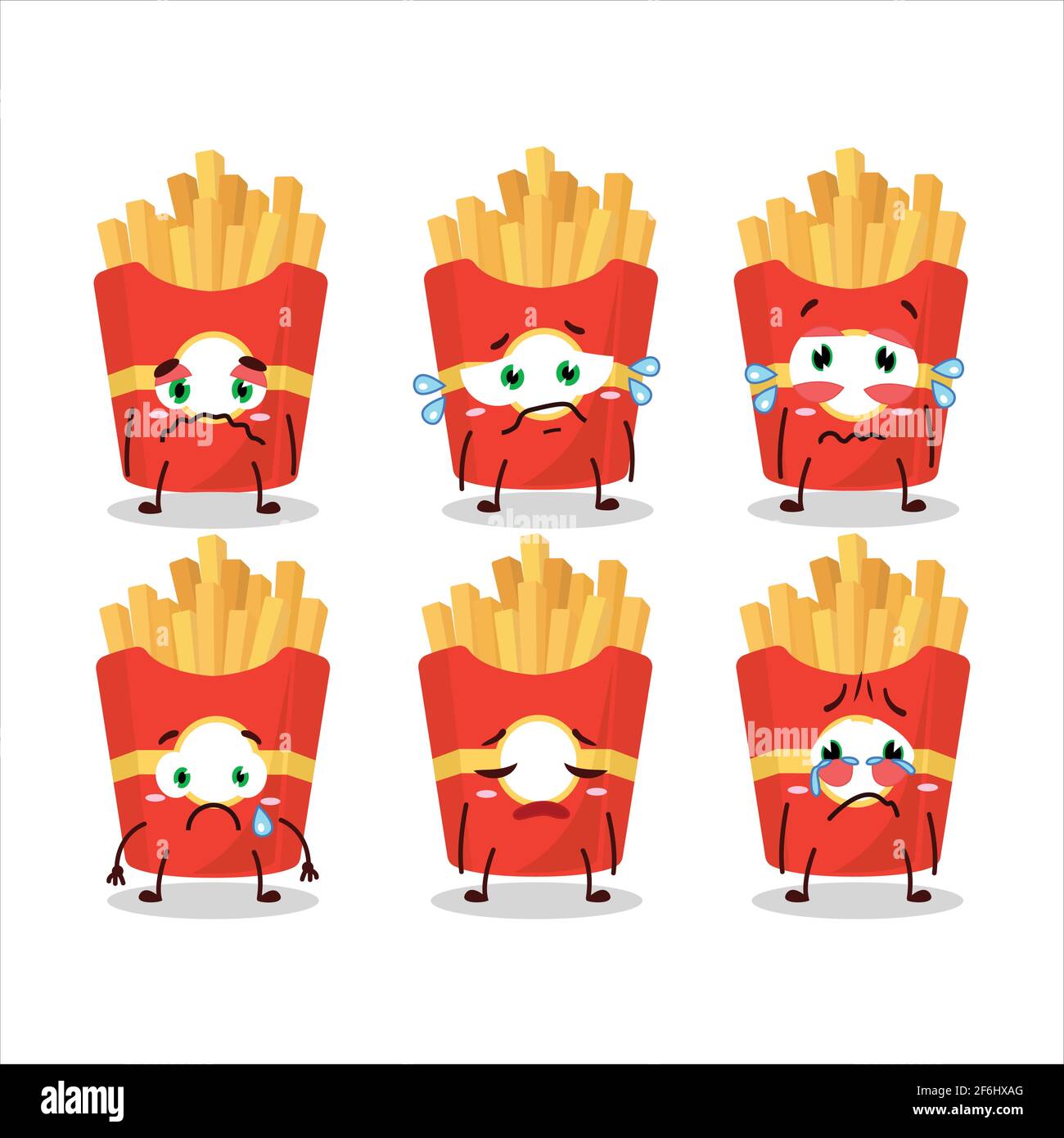 French fries cartoon character with sad expression. Vector illustration ...