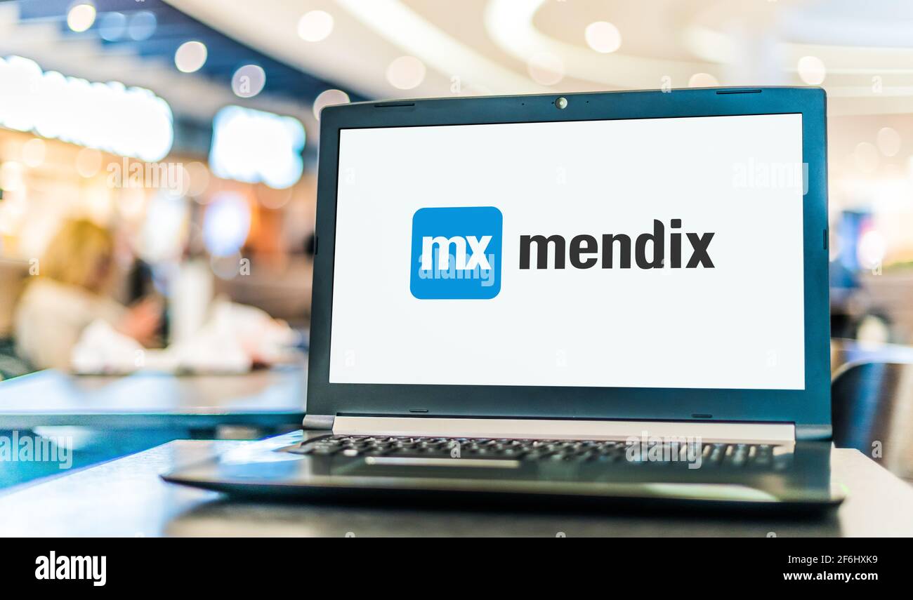 POZNAN, POL - FEB 6, 2021: Laptop computer displaying logo of Mendix ...
