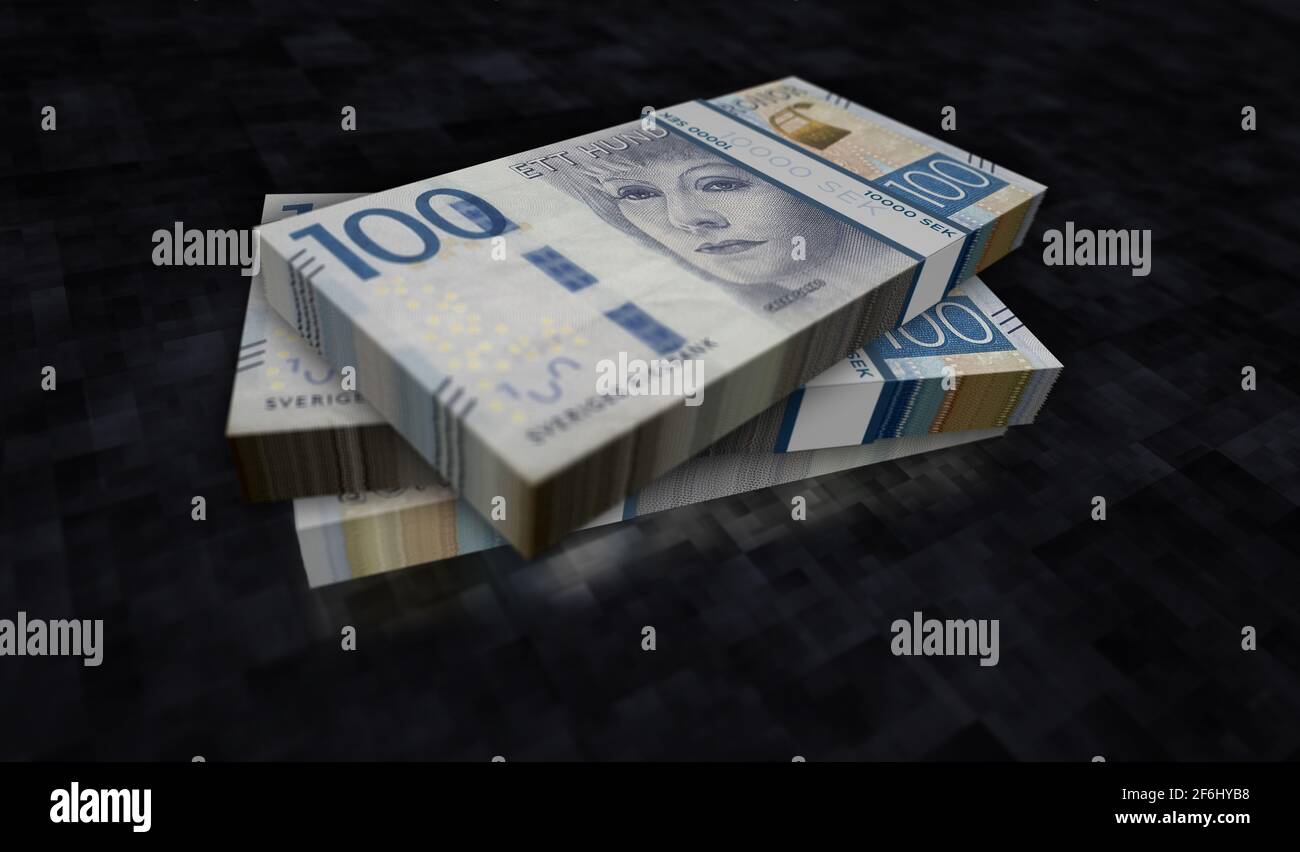 Swedish Krone money pack 3d illustration. 100 SEK banknote bundle ...