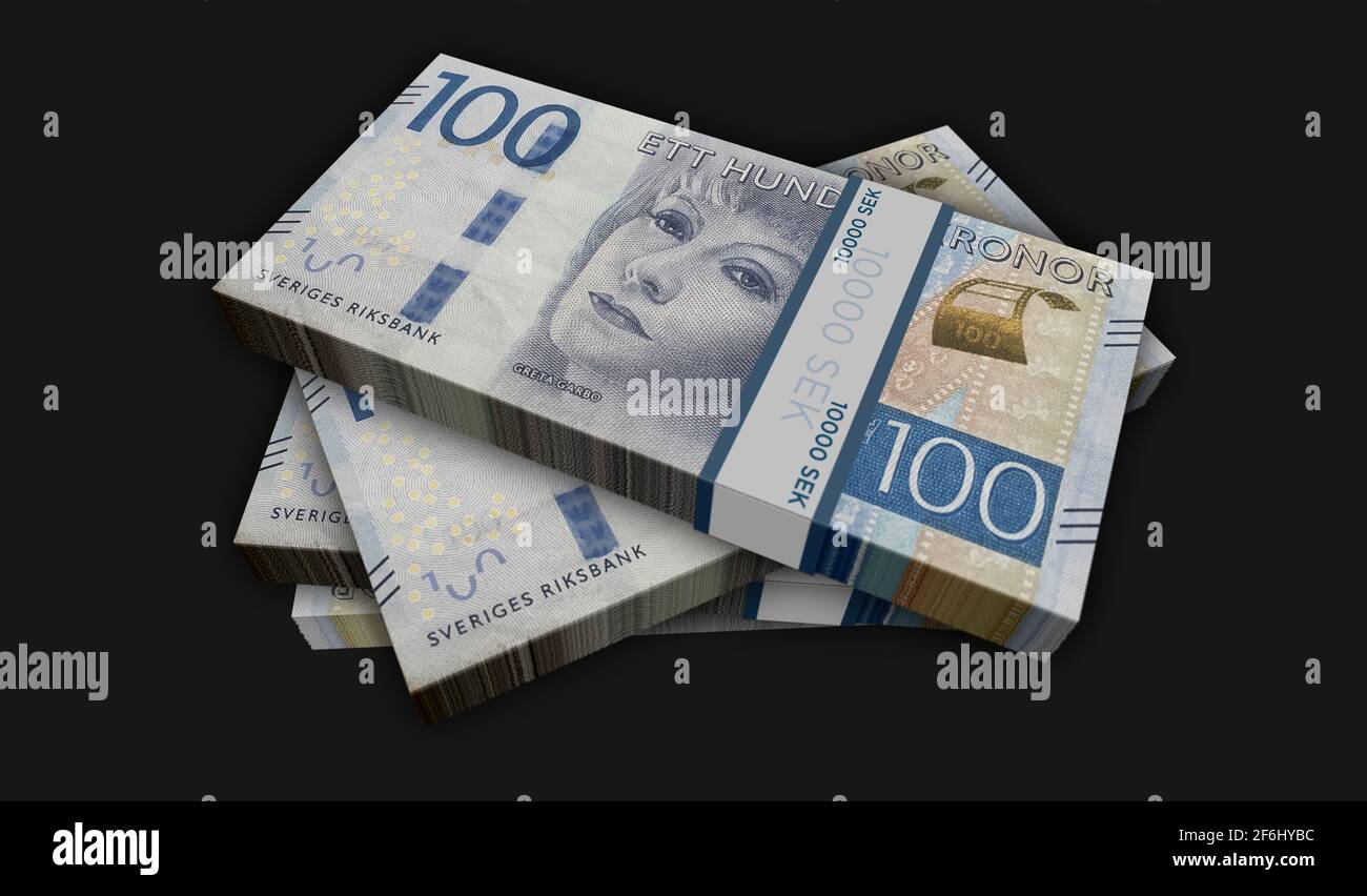 Swedish Krone money pack 3d illustration. 100 SEK banknote bundle ...