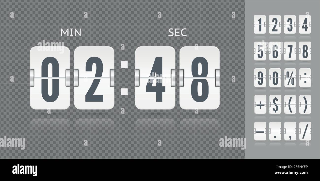 Analog countdown number font. Flip numbers and symbols font for White information web page or ...