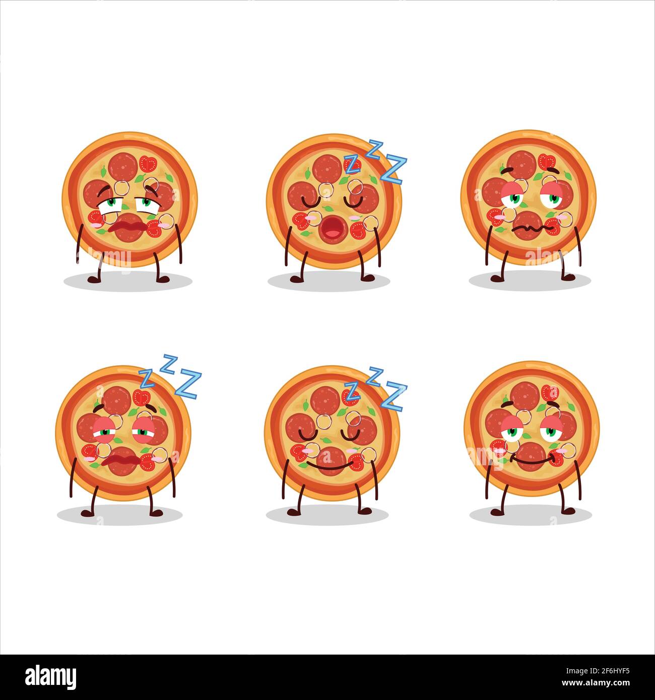 Cartoon character of beef pizza with sleepy expression. Vector ...