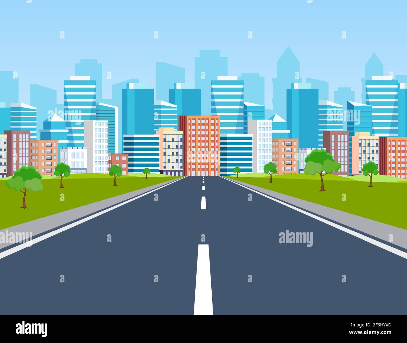 Road way to city buildings on horizon Stock Vector Image & Art - Alamy