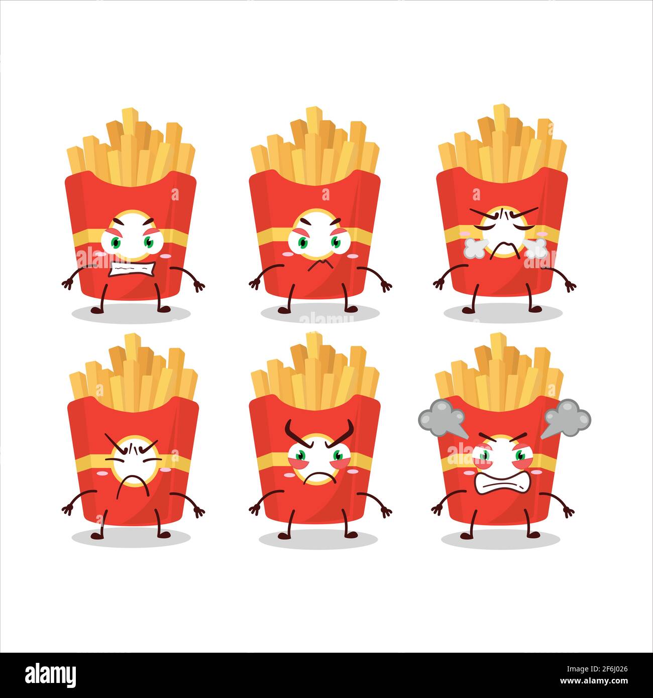 French fries cartoon character with various angry expressions. Vector ...