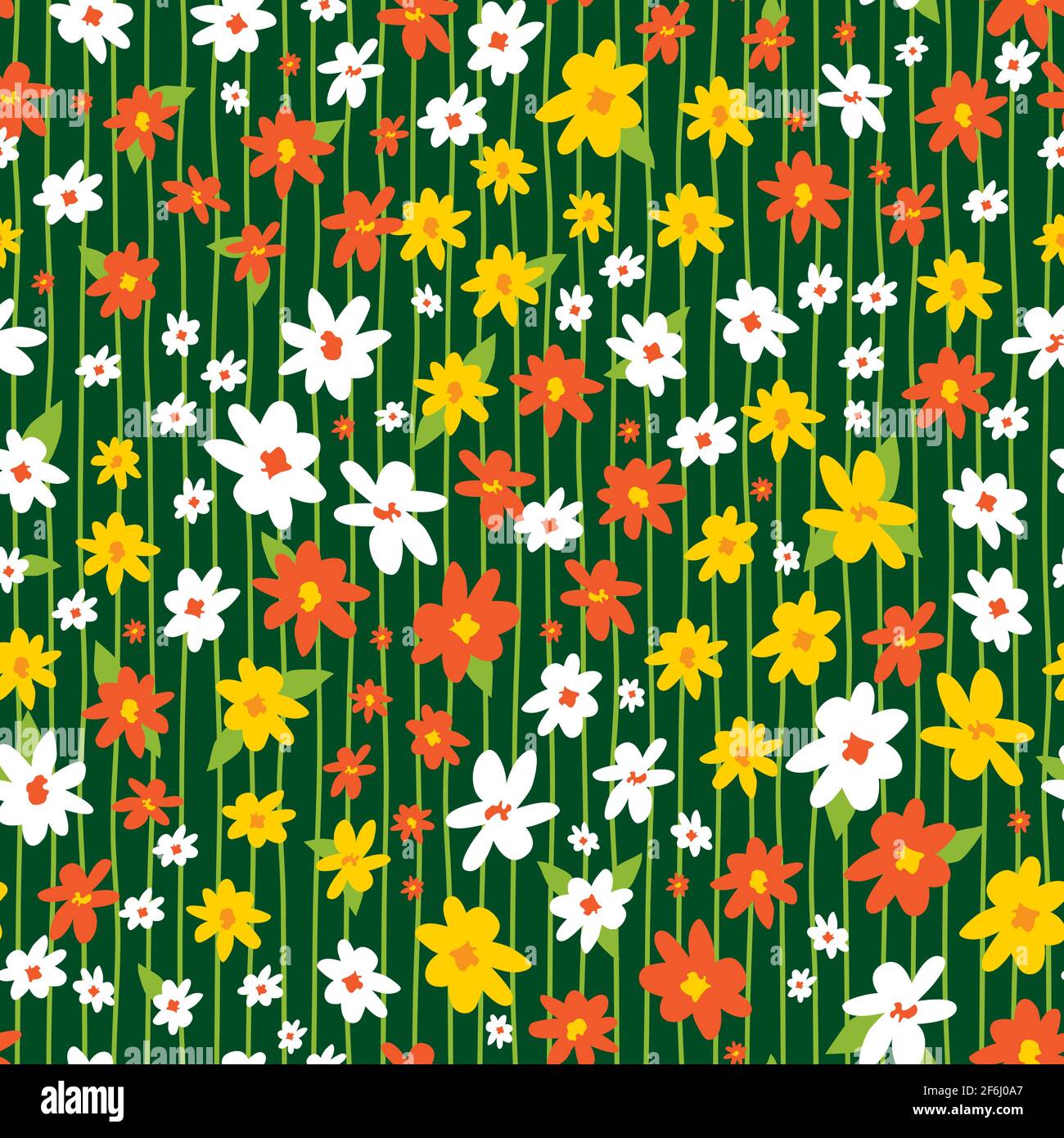 Vector colourful scattered small fun daisy flowers repeat pattern with ...