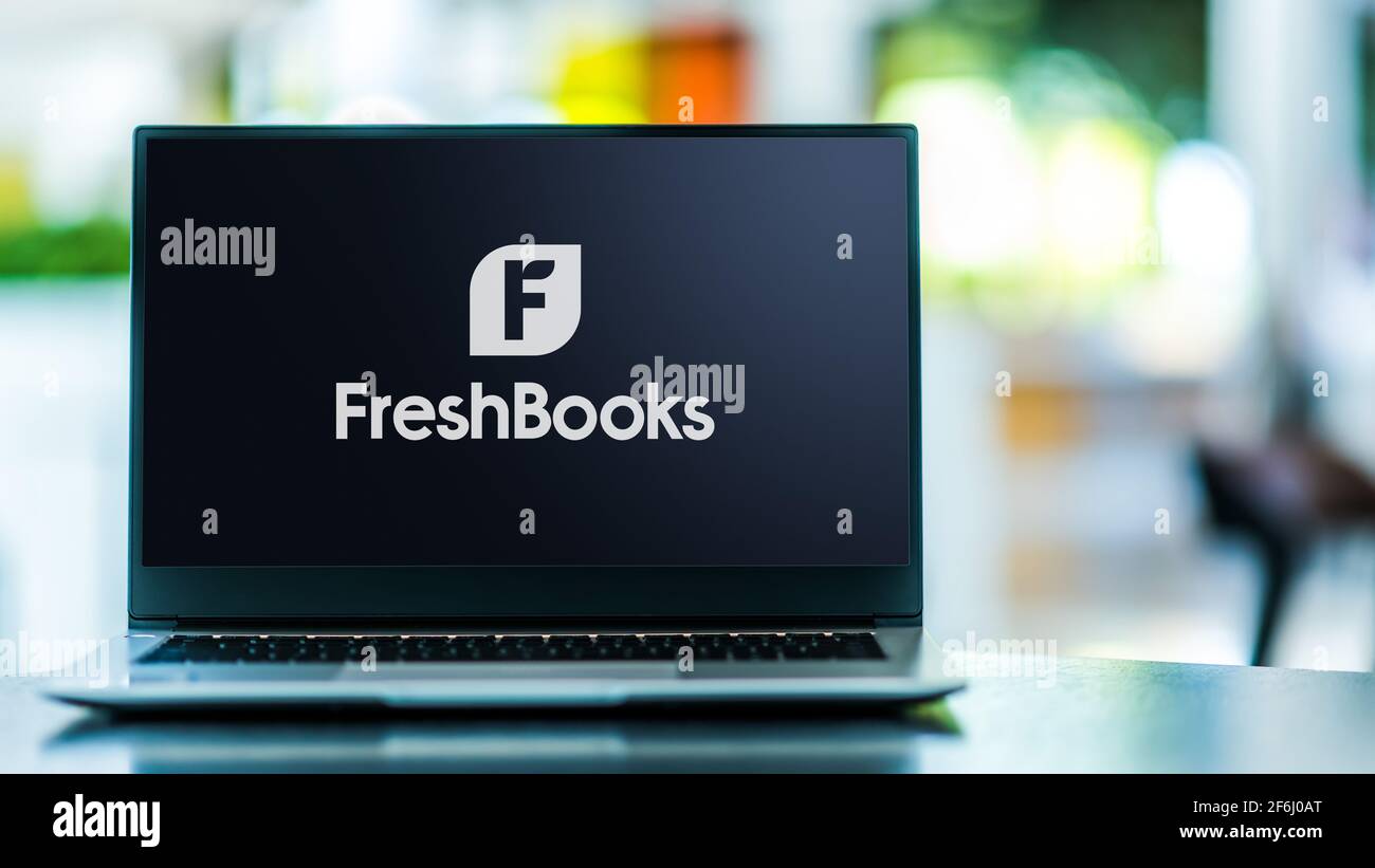 POZNAN, POL - MAR 15, 2021: Laptop computer displaying logo of ...