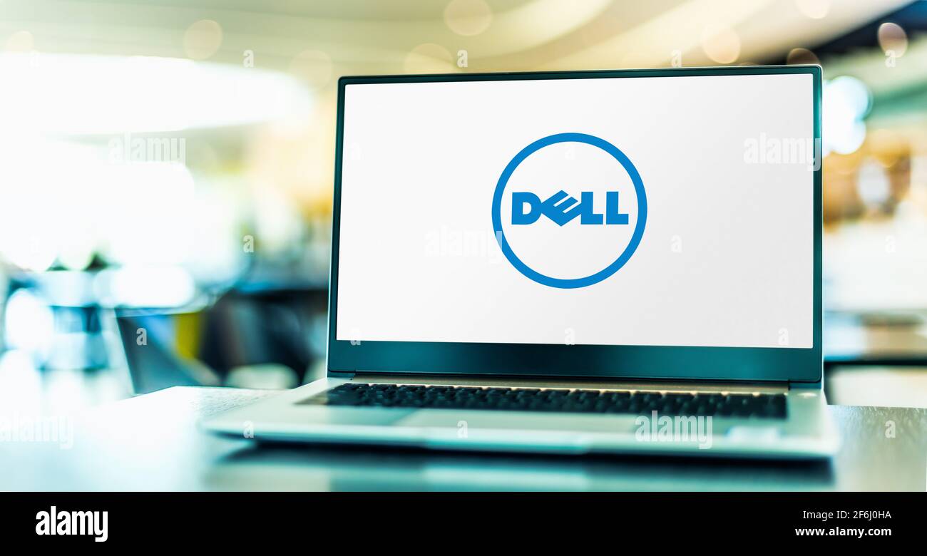 POZNAN, POL - FEB 6, 2021: Laptop computer displaying logo of Dell, an ...
