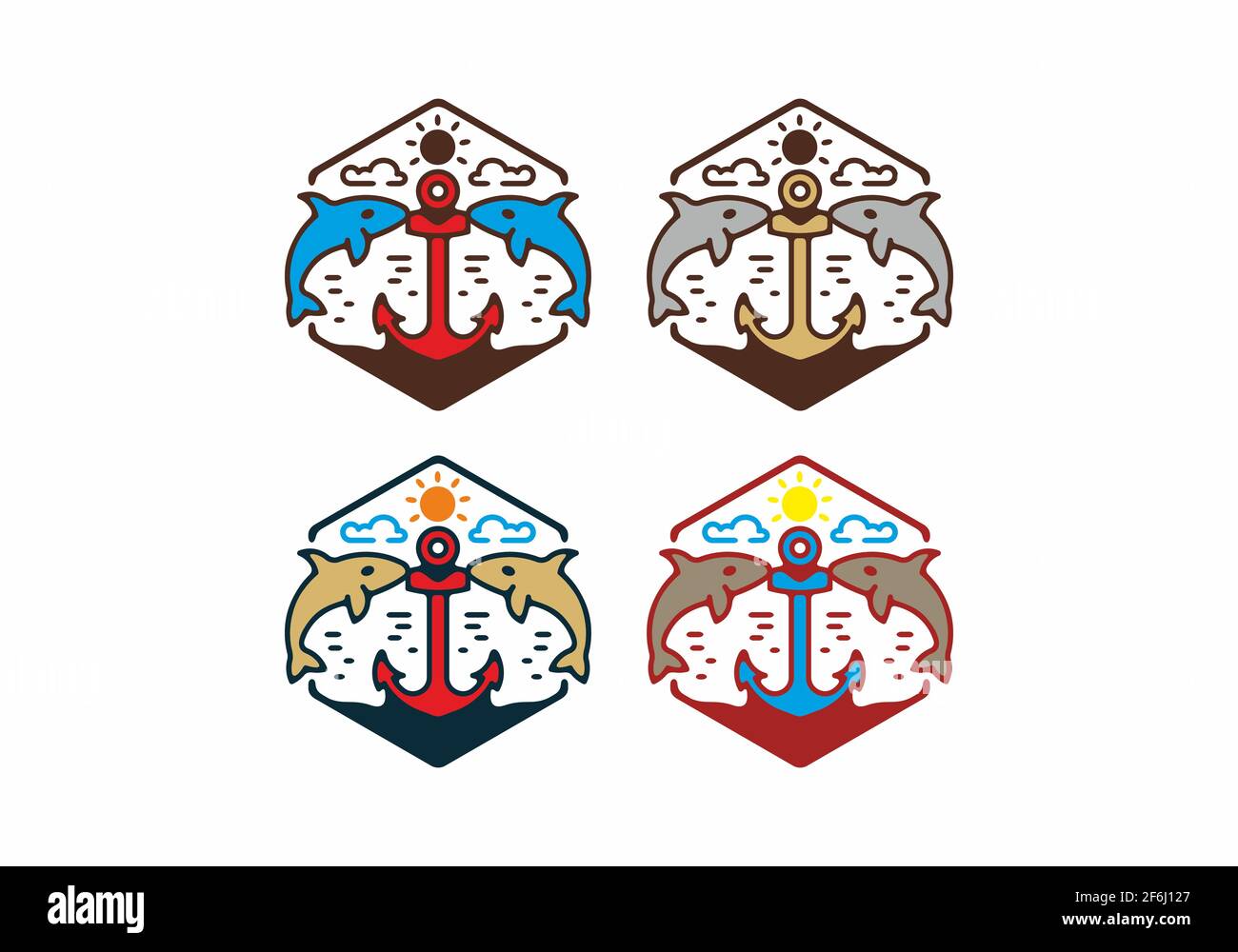 Colorful anchor and shark badge illustration design Stock Vector Image ...