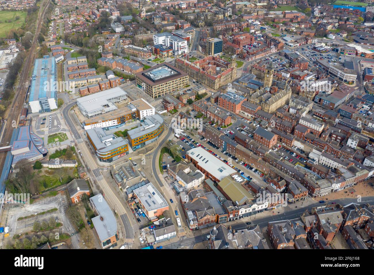 Aerial photo of the British town of Wakefield in West Yorkshire in the ...