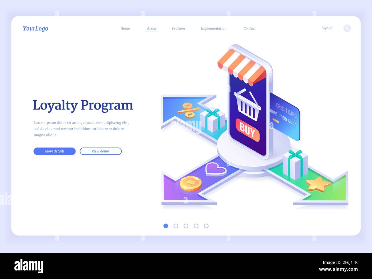 Loyalty program isometric landing page. Service application for online ...