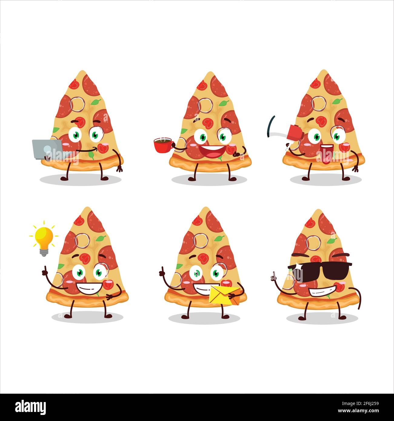 Slice of beef pizza cartoon character with various types of business ...