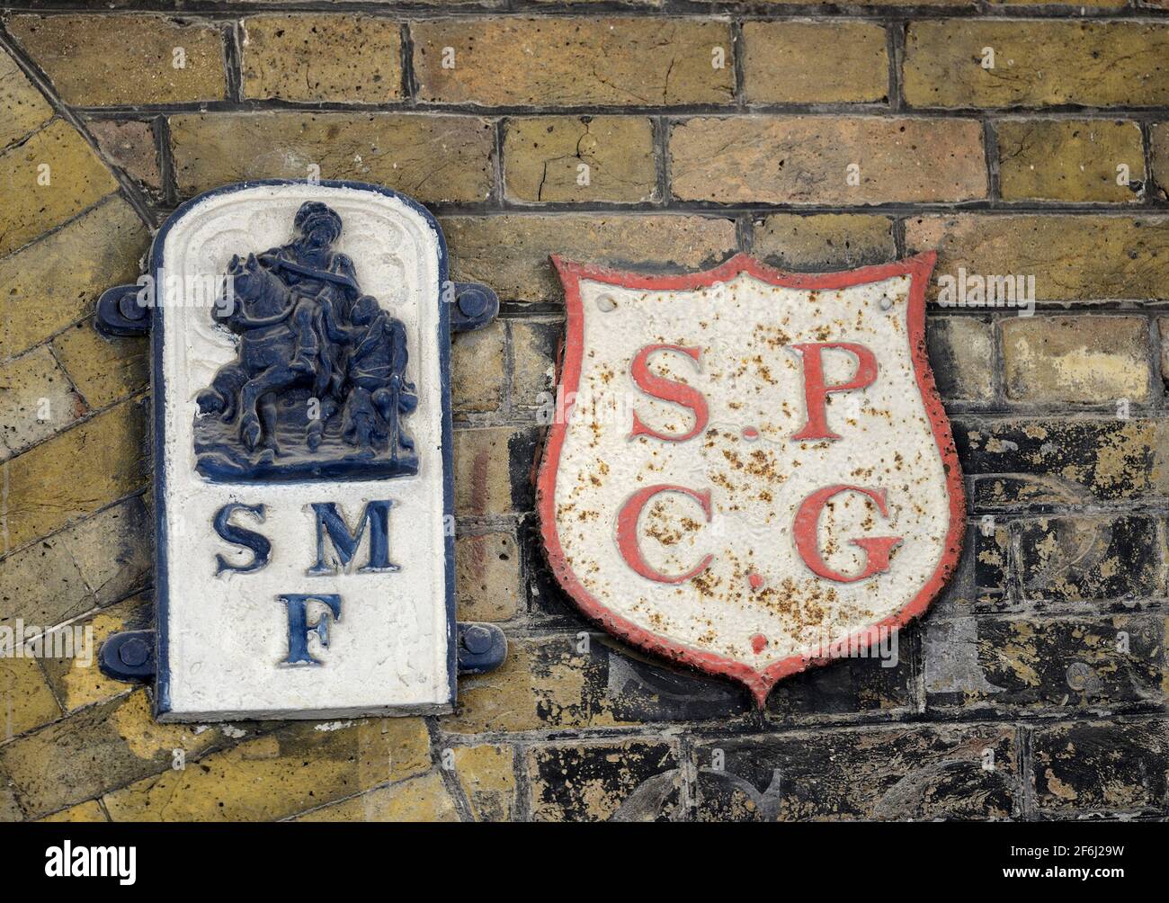 London, England, UK. Fire Insurance Plaques / Fire Marks - indicating a ...