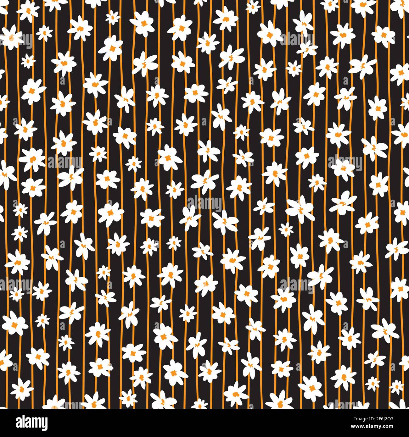 Vector black and white sparse scattered small fun daisy flowers repeat ...