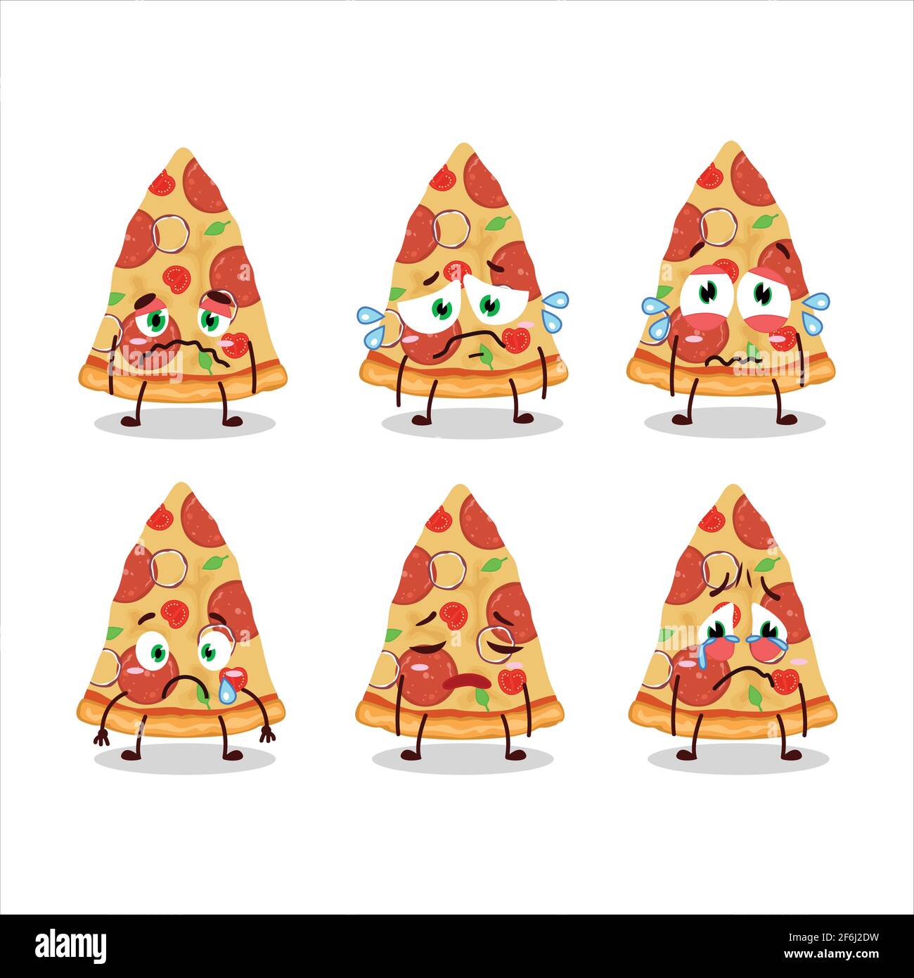 Slice of beef pizza cartoon character with sad expression. Vector ...