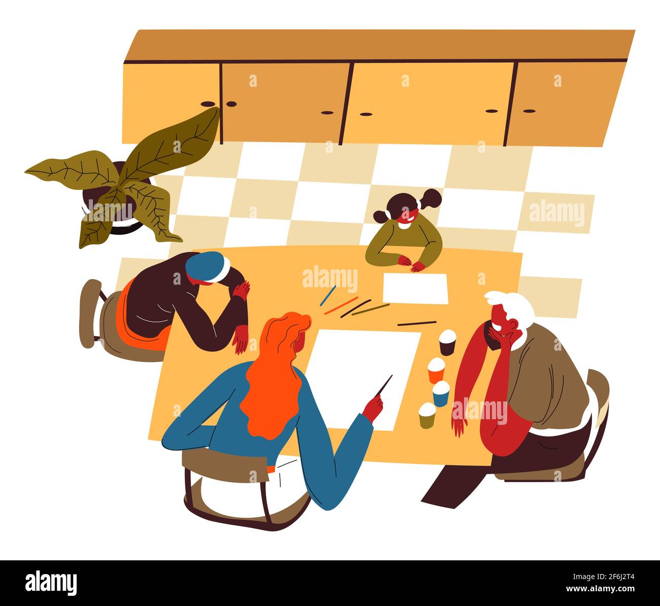 Family evening, kids drawing and parents help Stock Vector Image & Art ...