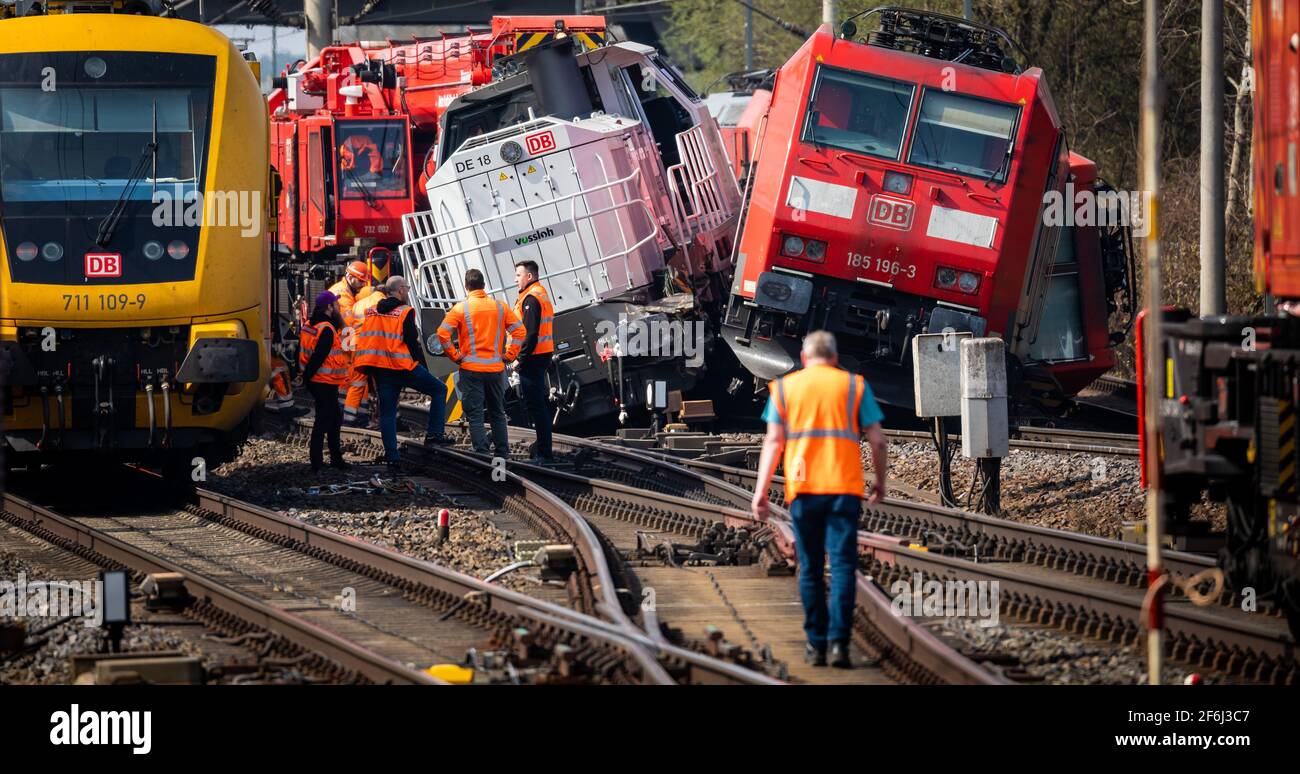 Wolfsburg, Germany. 01st Apr, 2021. Locomotives that had collided the ...
