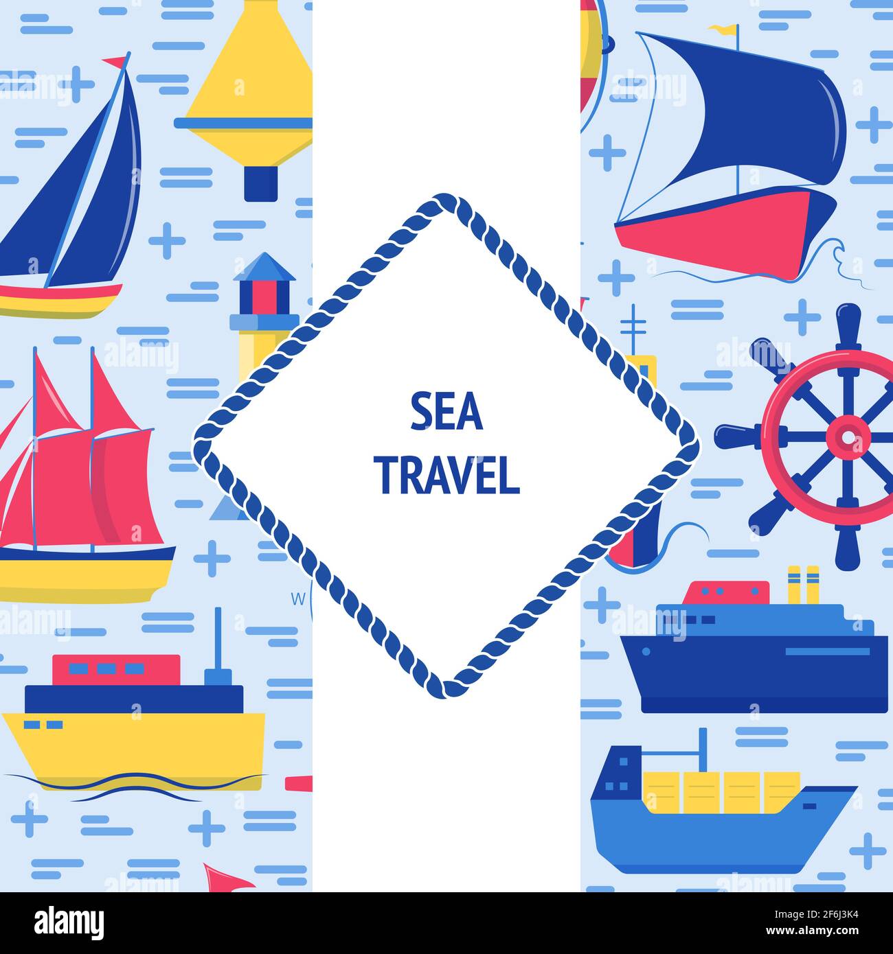 Sea travel concept banner in flat style with ships and nautical symbols ...