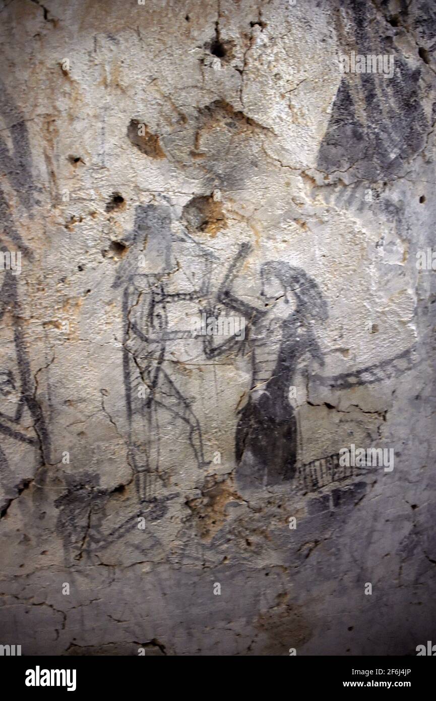 Drawings made on the wall of Prisons by prisoners. The Caetani castle ...