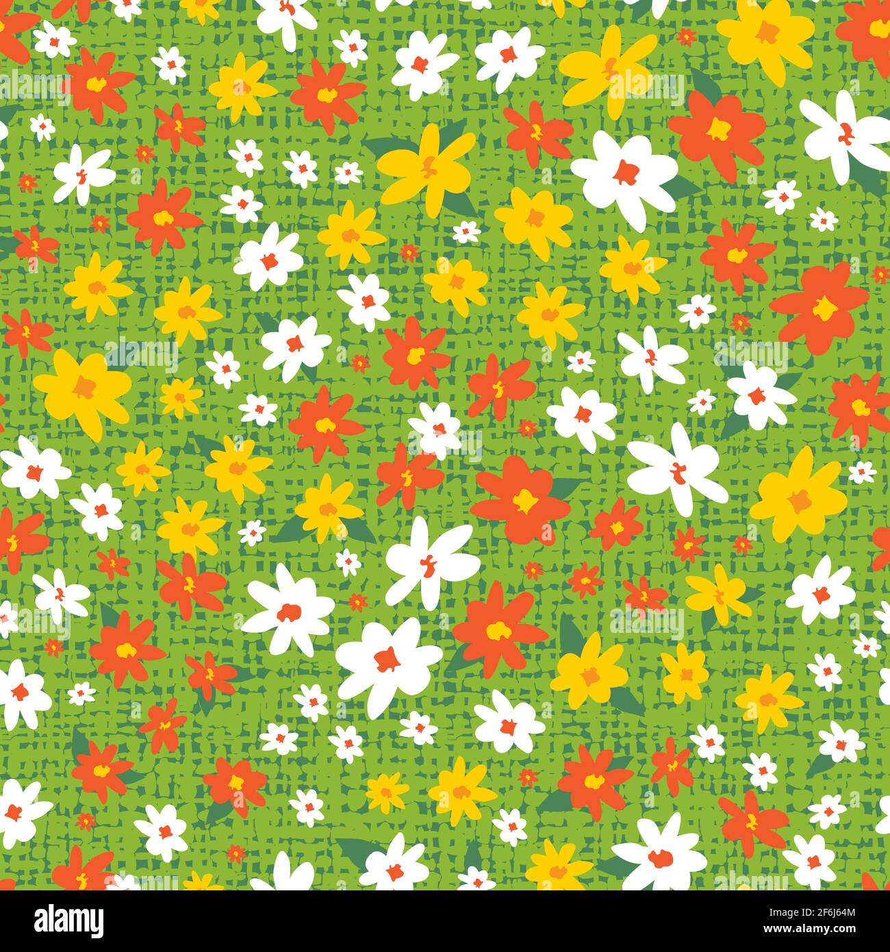 Vector green scattered multicoloured small fun daisy flowers repeat ...