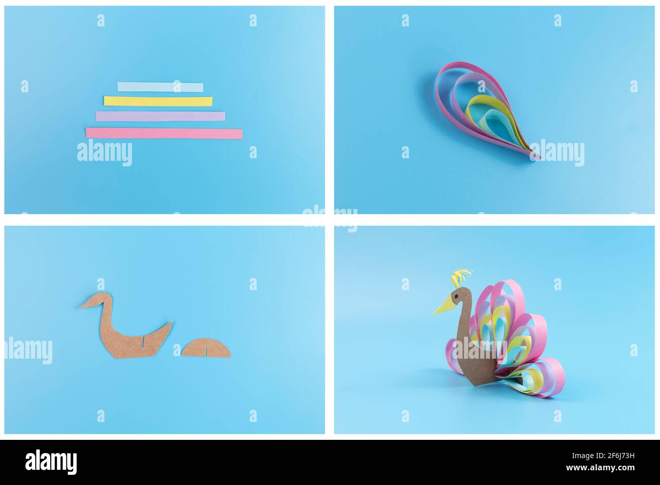 DIY, peacock paper craft for kids, step by step instruction Stock Photo ...