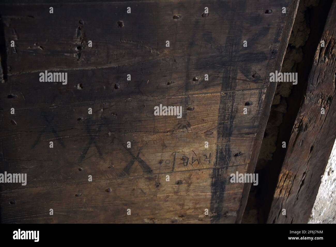 Drawings made on the wall of Prisons by prisoners. The Caetani castle ...