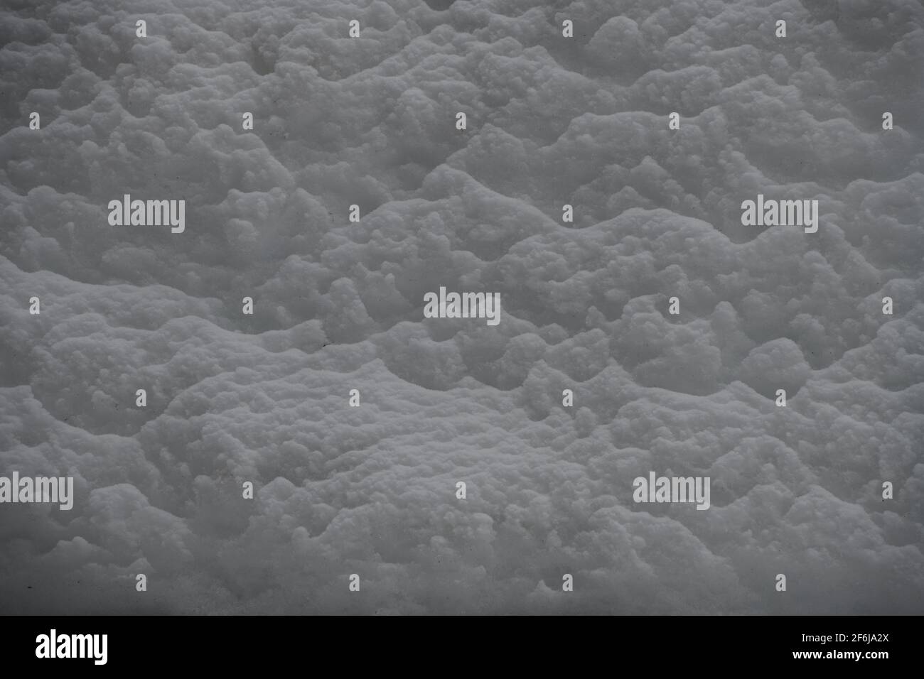 close up of freshly fallen snow on top of harder textured snow fluffy ...