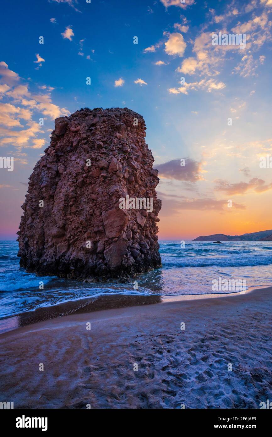 Fyriplaka beach on sunset, Milos island, Cyclades, Greece Stock Photo ...