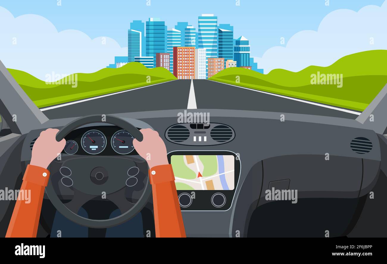 Inside view windshield car driving Stock Vector Images - Alamy