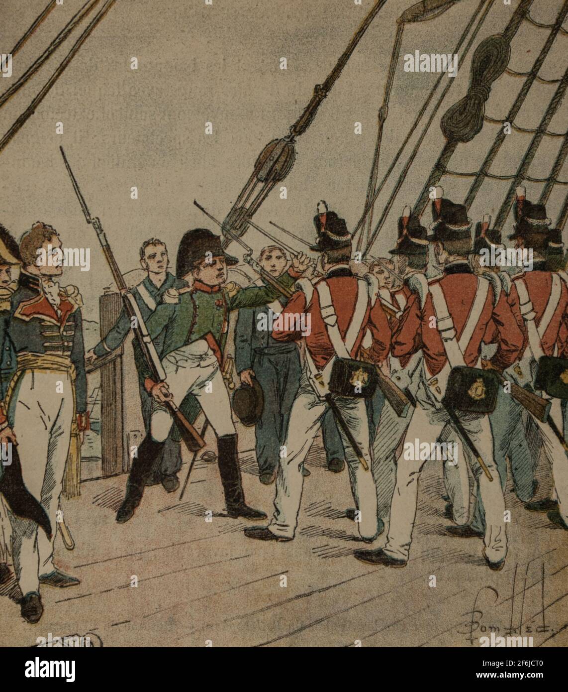 l'empereur commande l'exercice aux soldats du bellerophon ,le memorial ...