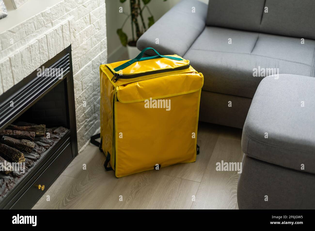 Yellow refrigerator bag for food delivery or for trip to nature and ...